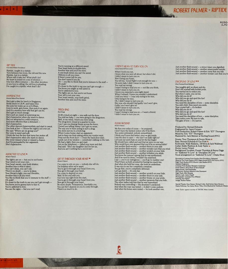 ROBERT PALMER Riptide Vinyl LP, Hobbies & Toys, Music & Media, Vinyls ...