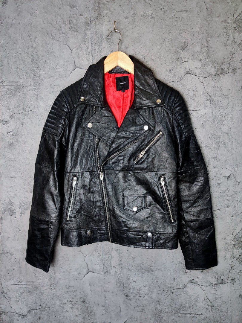 ROSHELL BLACK LEATHER BIKER JACKET, Men's Fashion, Coats, Jackets and ...