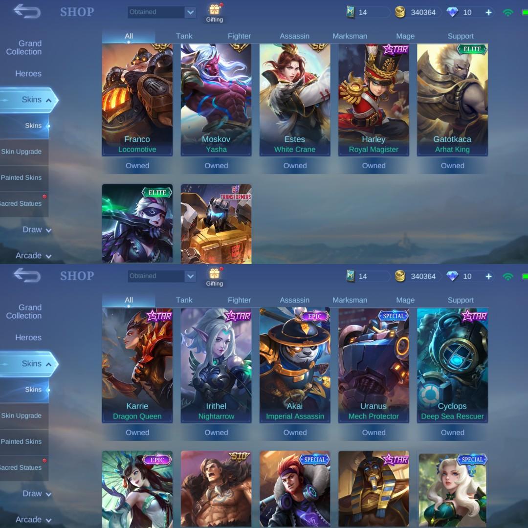 Skin 210 Valir Legend x 2 KOF x 3 Zodiac x 4 Time Limited Epic x Roger ...