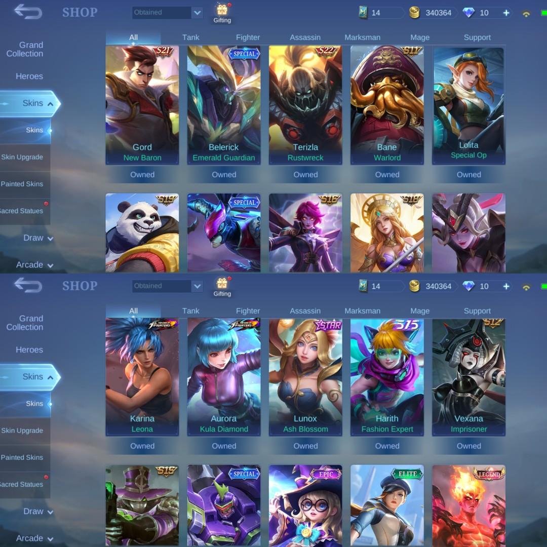 Skin 210 Valir Legend x 2 KOF x 3 Zodiac x 4 Time Limited Epic x Roger ...