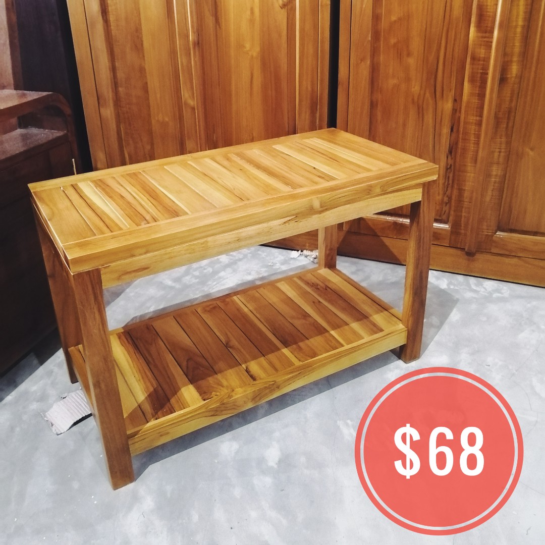 SOLID TEAK WOODEN SHOE RACK SHOE BENCH SHELF, Furniture & Home Living ...