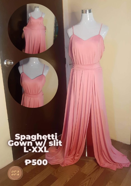 Spaghetti Gown w/ slit, Women's Fashion, Dresses & Sets, Evening ...