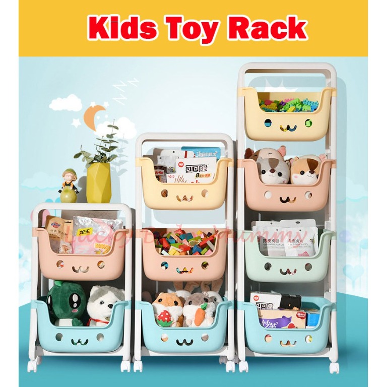 Toy Storage Rack for Kids Plastic Bin Box with Wheels, Furniture & Home ...