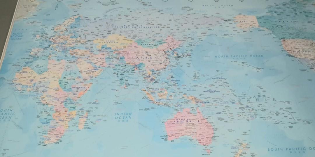 Travel World Map Wall Display Laminated Education School Rotate ...