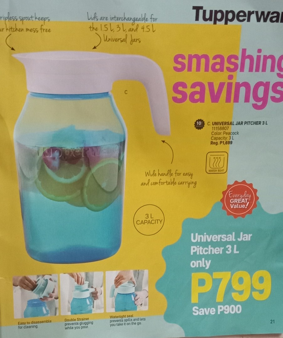 Tupperware Universal Jar Pitcher 3L, Furniture & Home Living ...