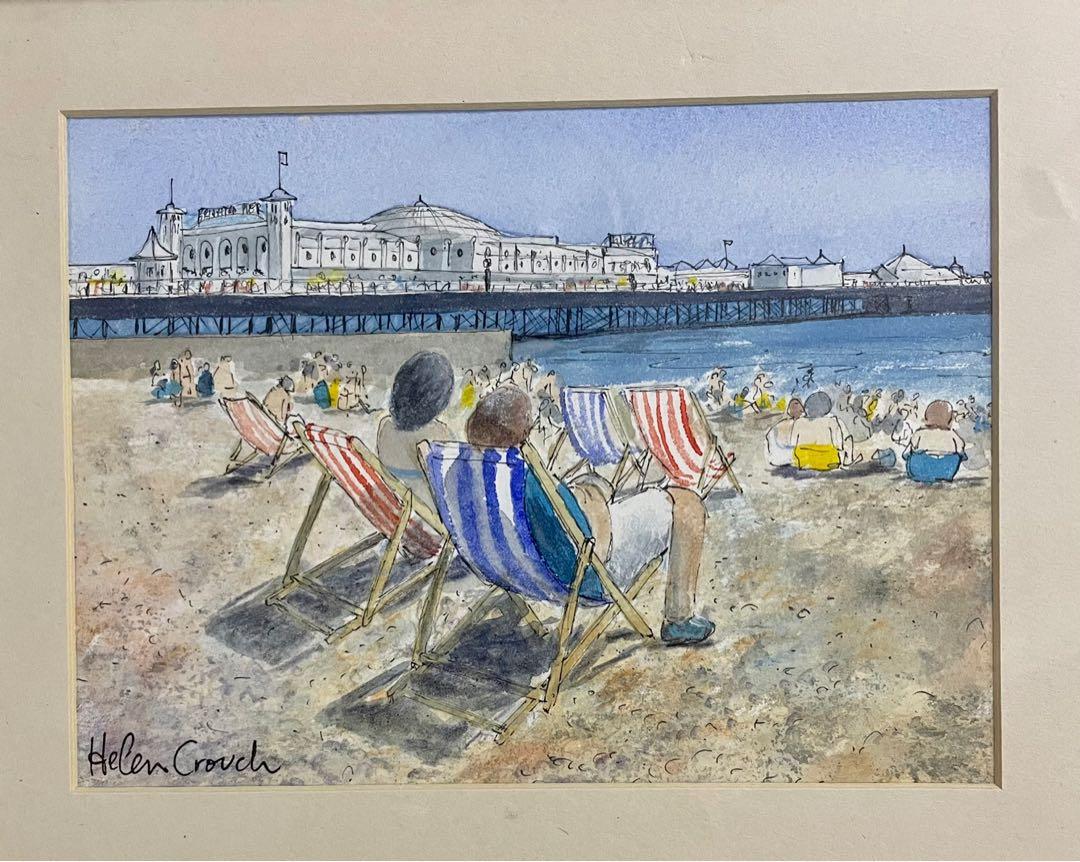 Vintage Pair of English Original Watercolour by Helen Crouch Signed ...