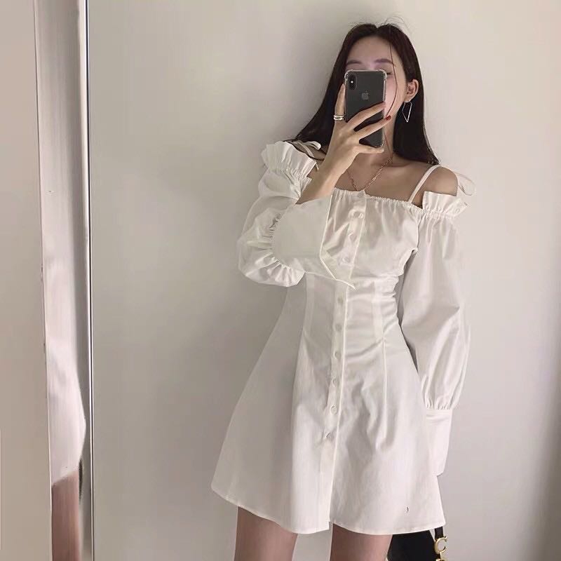 White Off Shoulder Polo Dress, Women's Fashion, Dresses & Sets, Dresses ...