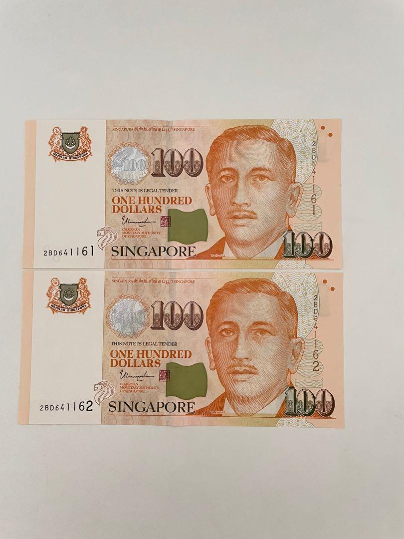 2x 100 dollars singapore notes running numbers, Hobbies & Toys ...