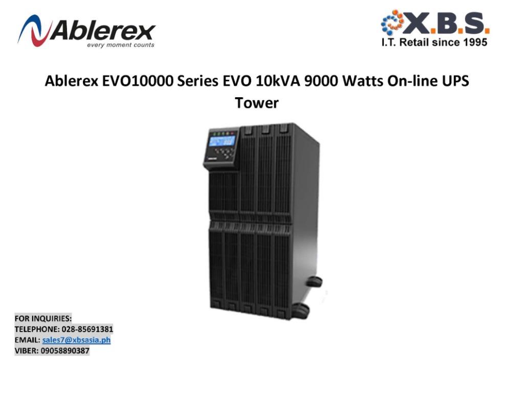 Ablerex EVO10000 Series EVO 10kVA 9000 Watts On-line Tower UPS, Computers & Tech, Office ...