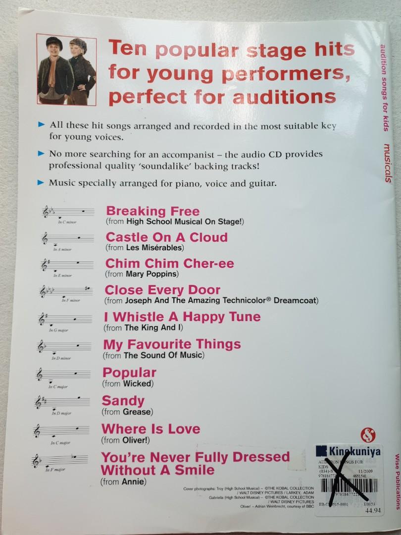 Audition songs for kids musicals - piano scores with cd, Hobbies & Toys ...
