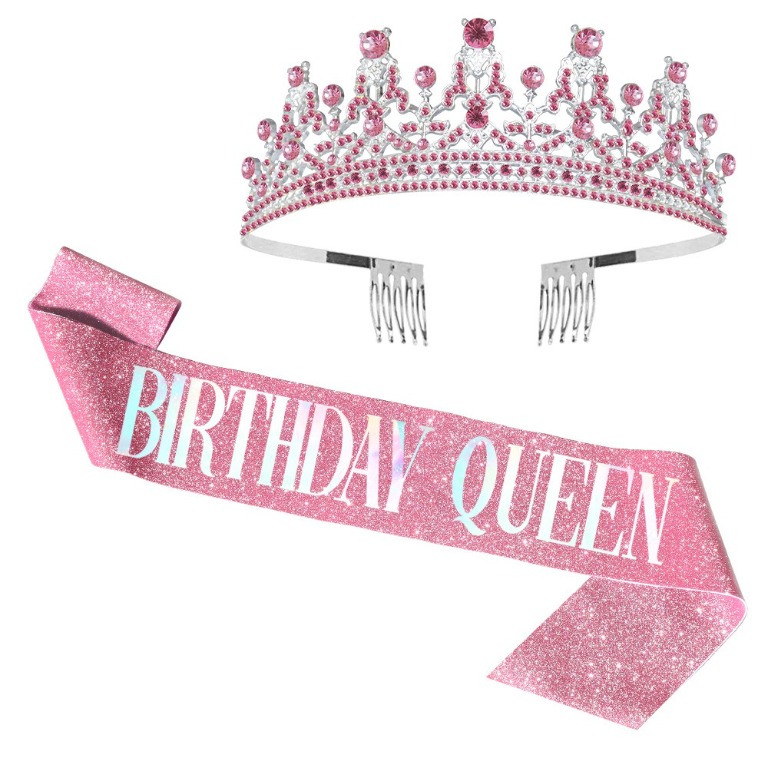 Birthday Crown for Women Birthday Queen Sash & Tiara Set (Black, Green ...