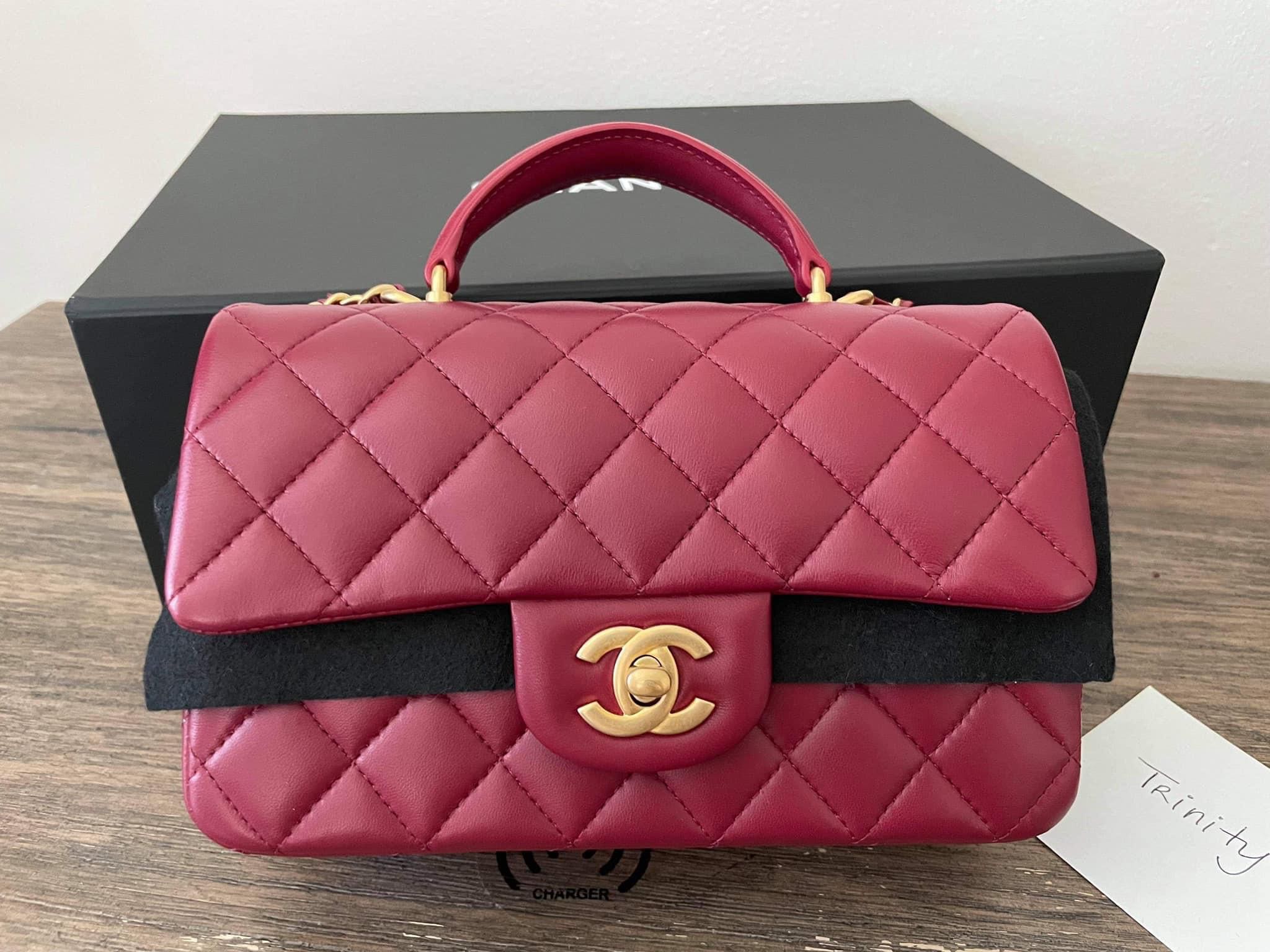 Chanel Mini Top Handle Burgundy, Luxury, Bags & Wallets on Carousell