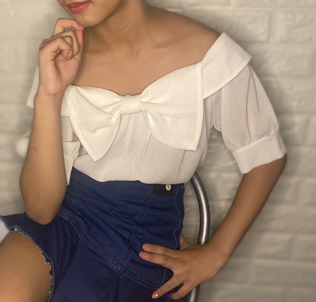 Chiffon Blouse with Ribbon, Women's Fashion, Tops, Blouses on Carousell