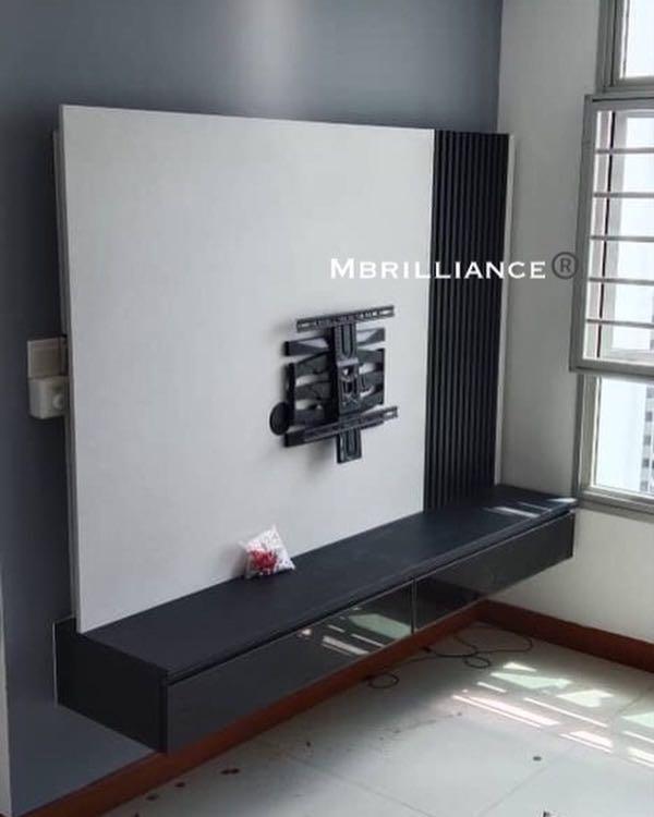 Fluted panel tv console feature wall set, Furniture & Home Living ...