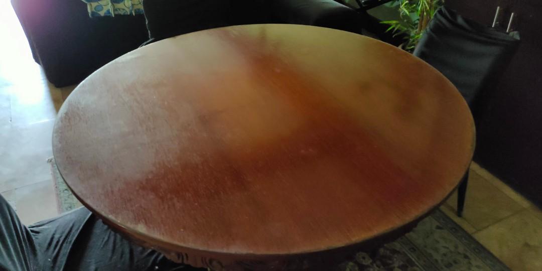 Narra dining round table with glass, Furniture & Home Living, Furniture ...