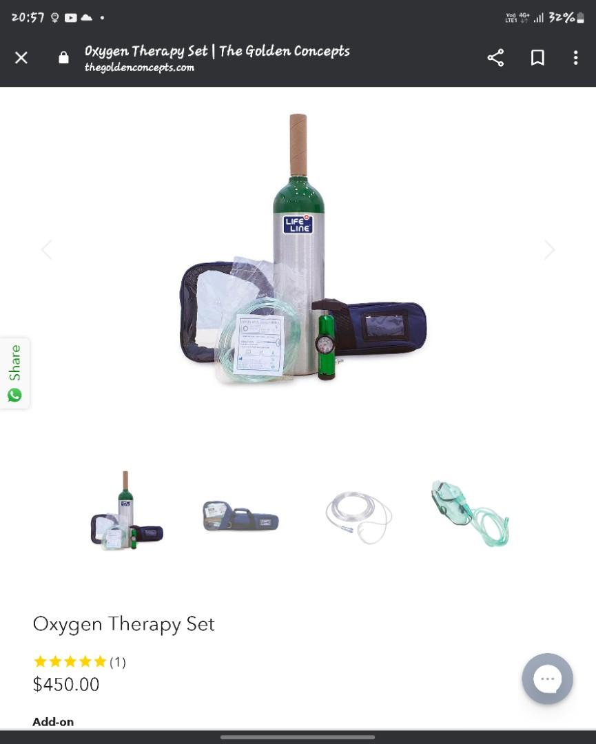Oxygen therapy set Oxygen cylinder oxygen regulator, Health & Nutrition ...