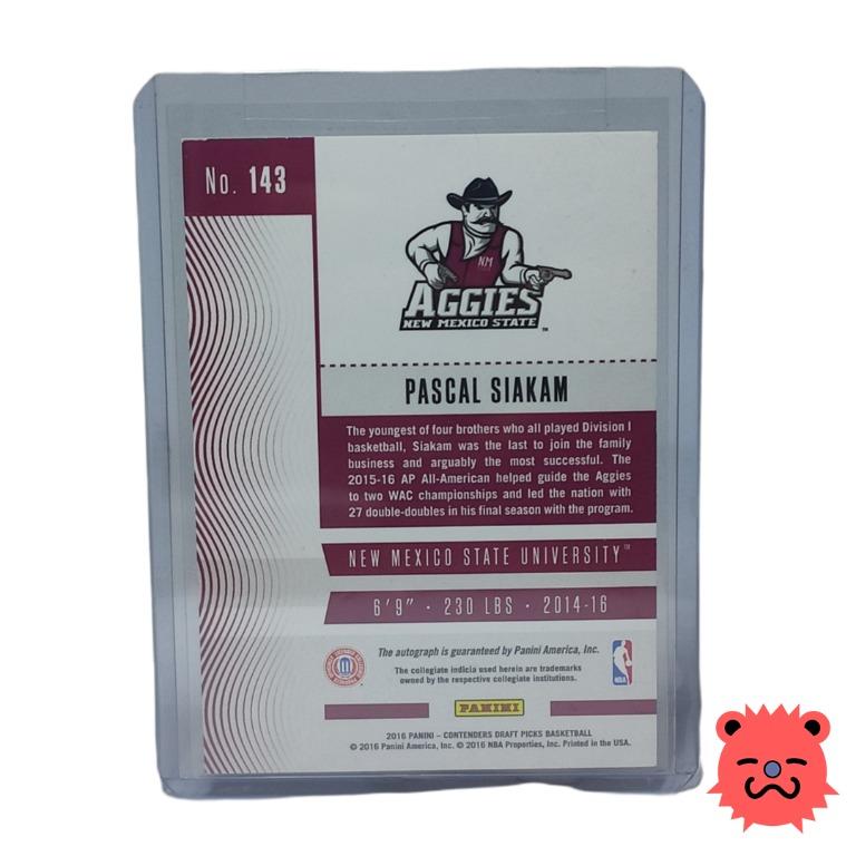 PASCAL SIAKAM RC AUTO 2016 CONTENDERS COLLEGE TICKET #143 RAPTORS ...