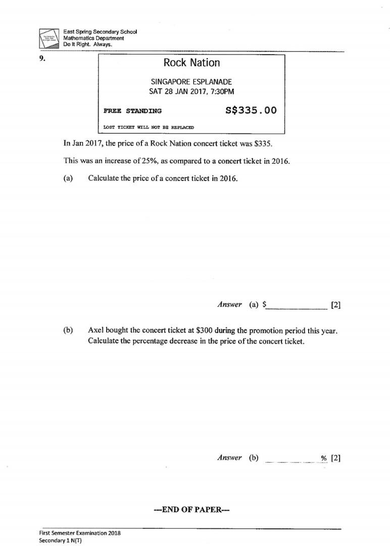 Sec 1 Math (Normal Technical) Exam Paper, Hobbies & Toys, Books ...