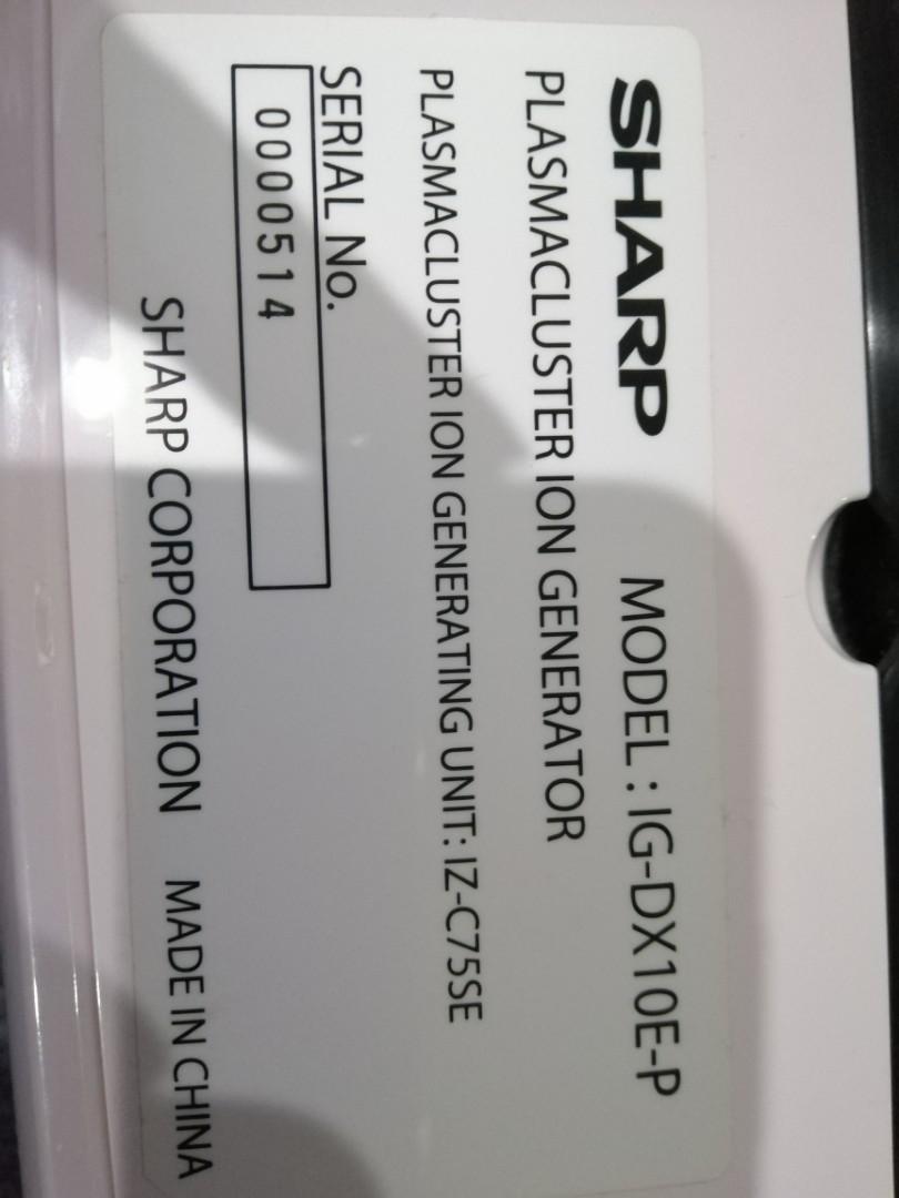 Sharp Ion Generator IG-DX10, Furniture & Home Living, Cleaning ...