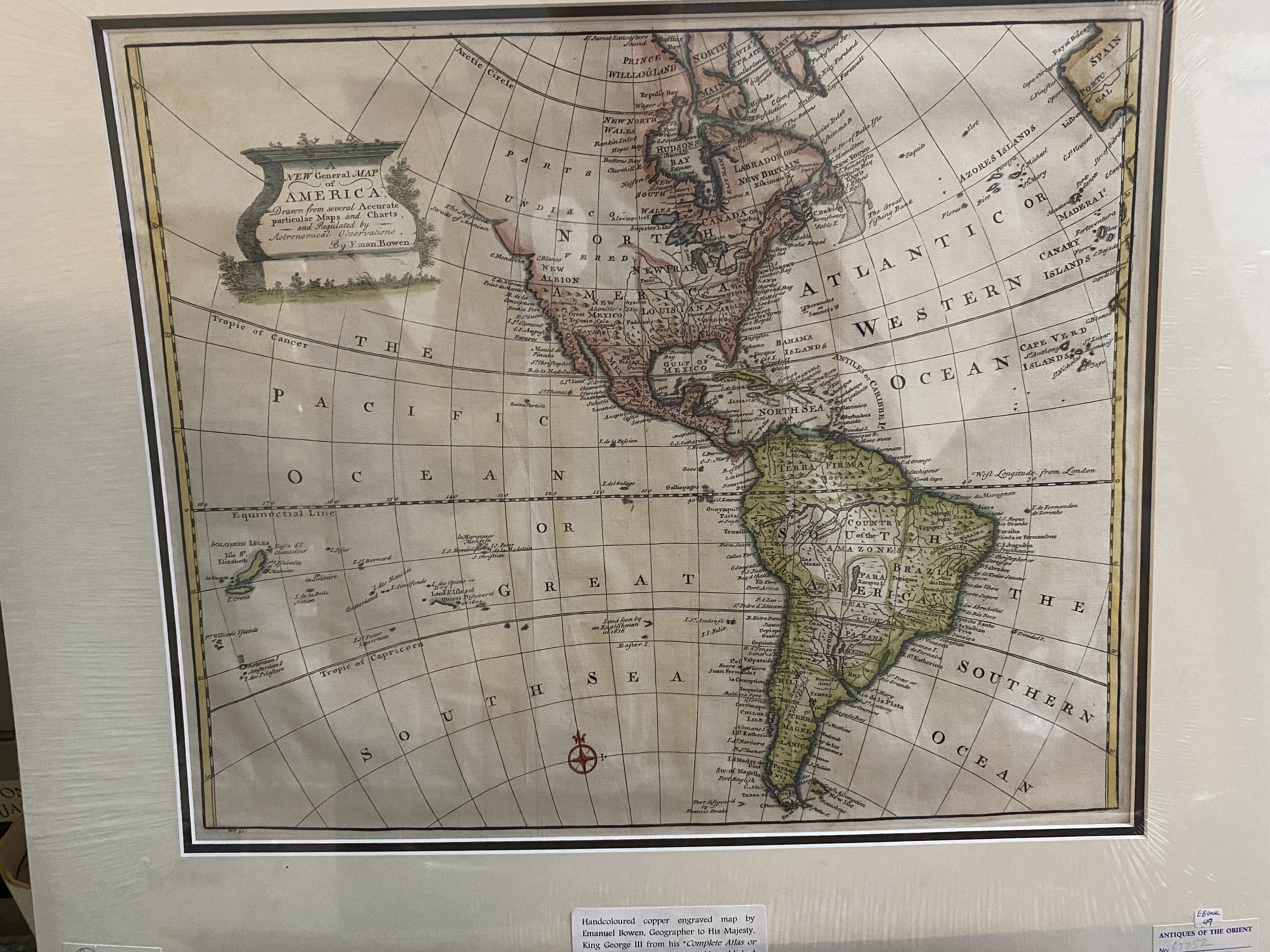 Unframed 1752 Map of America by Emanuel Bowen, Furniture & Home Living ...