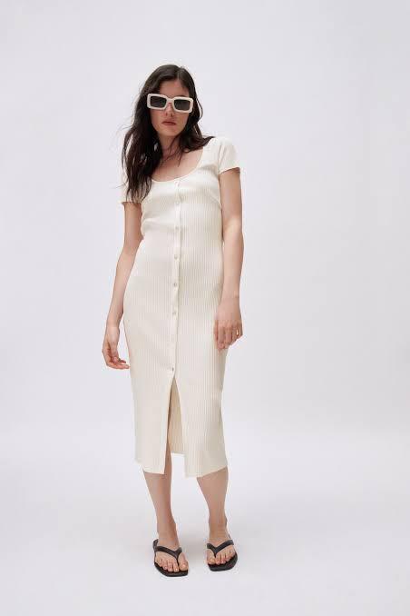 ZARA RIBBED DRESS WITH BUTTOn, Women's Fashion, Dresses & Sets, Dresses ...
