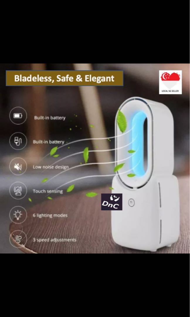 Bladeless Fan Table & Bedside Fan No Blade Fan Portable with Ambient ...