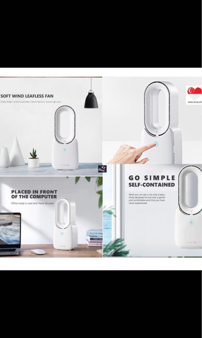 Bladeless Fan Table & Bedside Fan No Blade Fan Portable with Ambient ...