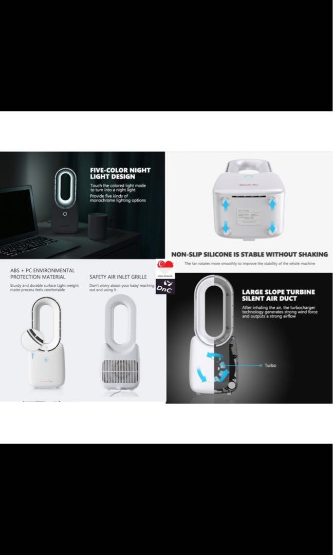 Bladeless Fan Table & Bedside Fan No Blade Fan Portable with Ambient ...