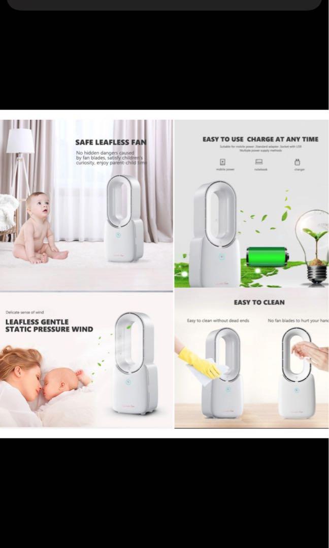 Bladeless Fan Table & Bedside Fan No Blade Fan Portable with Ambient ...