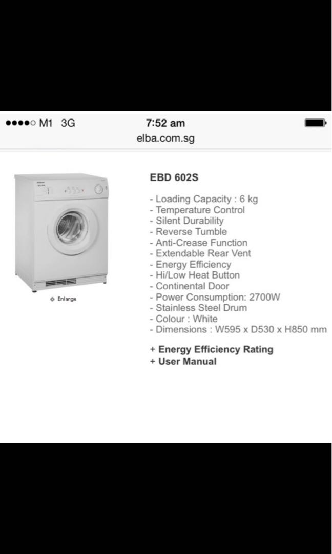 Elba Ebd 602s, TV & Home Appliances, Washing Machines and Dryers on ...