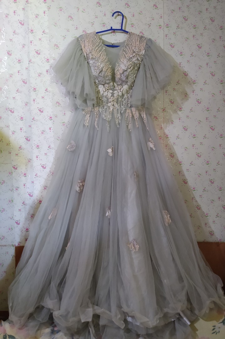 Fairy Style Ash Gray Gown, Women's Fashion, Dresses & Sets, Evening ...