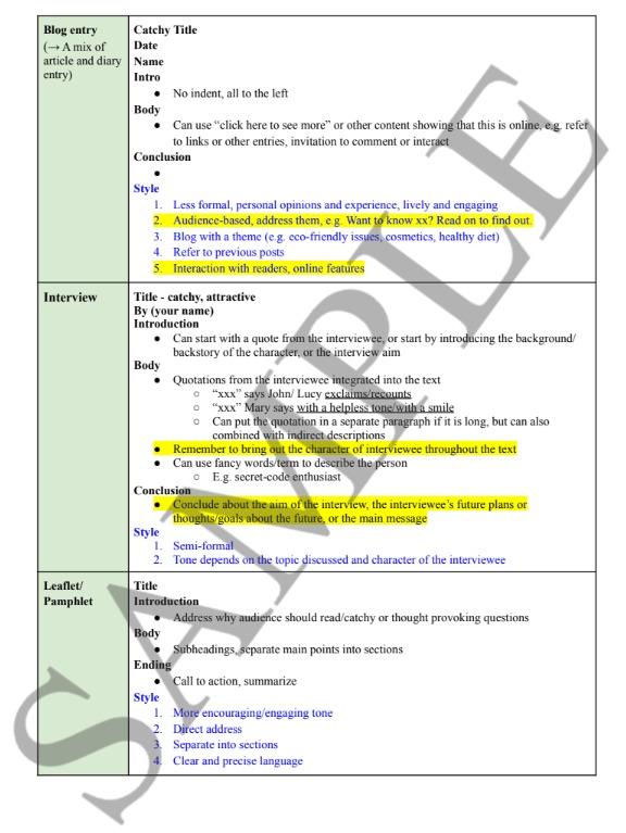 IB English B HL Paper 1 writing notes (Text type format & style of ...