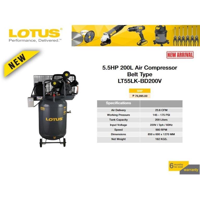 Lotus Air Compressor 5.5HP 200L Belt Type Vertical (LT55LK-BD200V ...