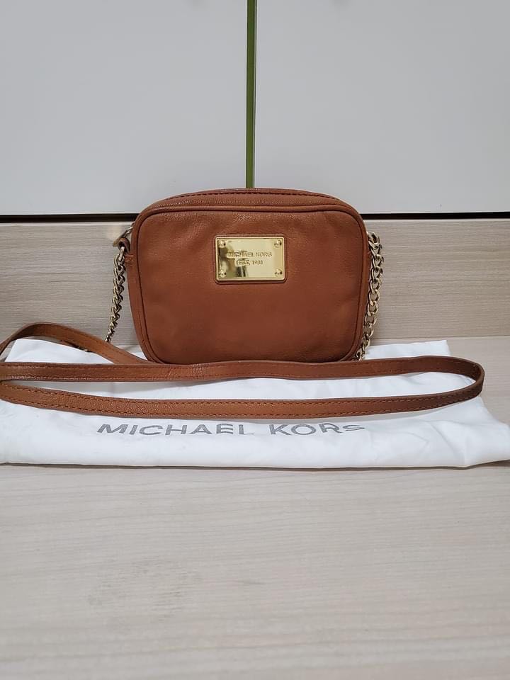 Michael Kors Small Brown Leather Crossbody Bag, Luxury, Bags & Wallets ...