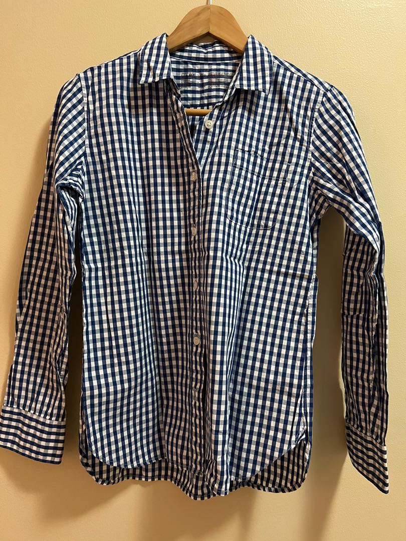 Muji blue checkered top, Women's Fashion, Tops, Longsleeves on Carousell