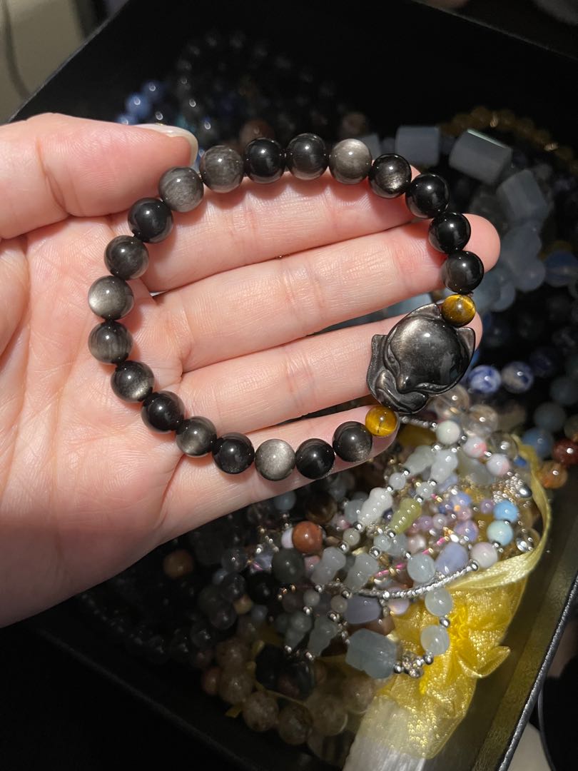 Nine Tail Fox Silver Obsidian Bracelet, Women's Fashion, Jewelry ...