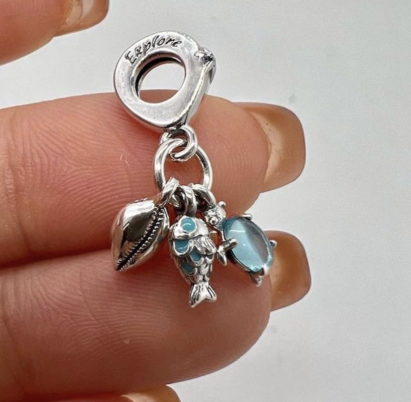 Pandora AUTH FISH SEA TURTLE & CONCH TRIPLE DANGLE CHARM, Women's Fashion, Jewelry & Organizers ...