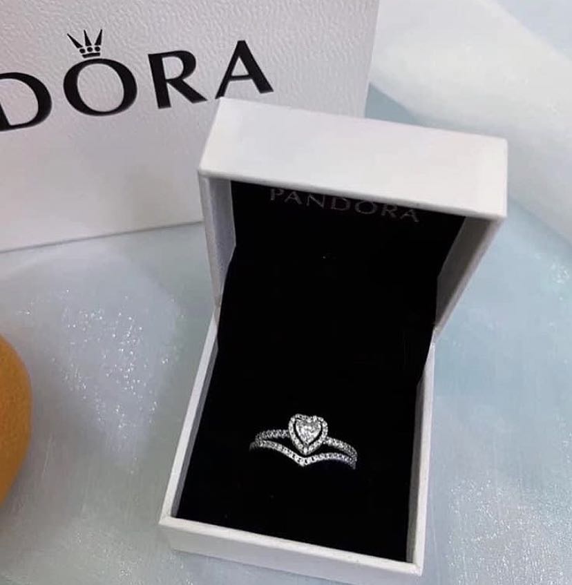 PANDORA STACKABLE HEART AND WISHBONE RING SET, Women's Fashion, Jewelry ...