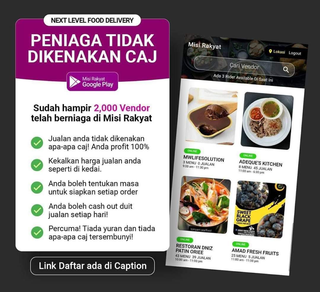 Pendaftaran Vendor Food Delivery Misi Rakyat, Services, Others on Carousell