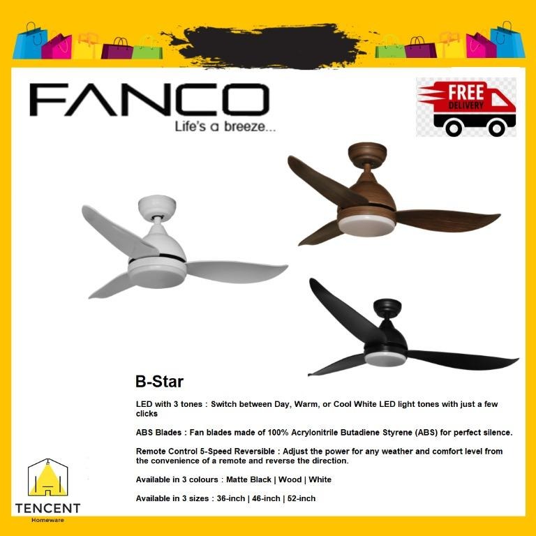 (!!SHIPPING FREE!!)Fanco Bstar Ceiling Fan w/. LED 3 Colour & Remote ...