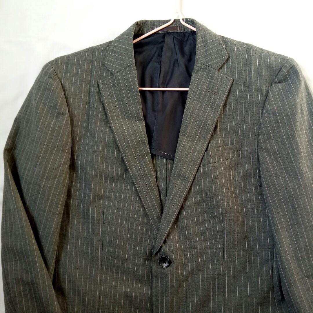 TOPVALU -THRIFT JAS/BLAZER PRIA SALUR ABU-ABU BRANDED (LIKE NEW/NO DEFECT), Fesyen Pria, Pakaian ...