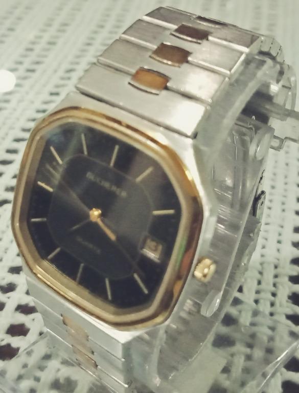 VERY RARE! Bucherer Quartz Mens Two Tone Silver Gold Band Analog Swiss ...