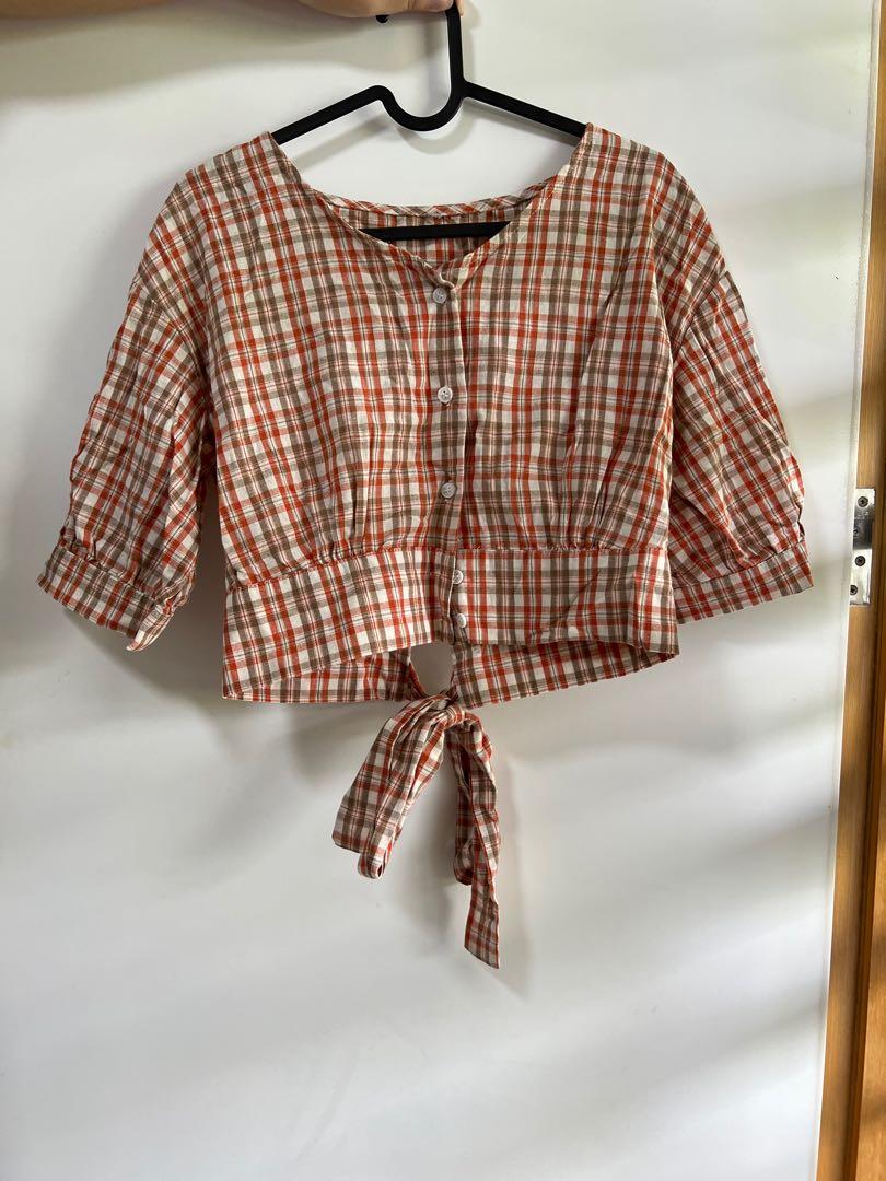015 Chequered Crop Top, Women's Fashion, Tops, Blouses on Carousell