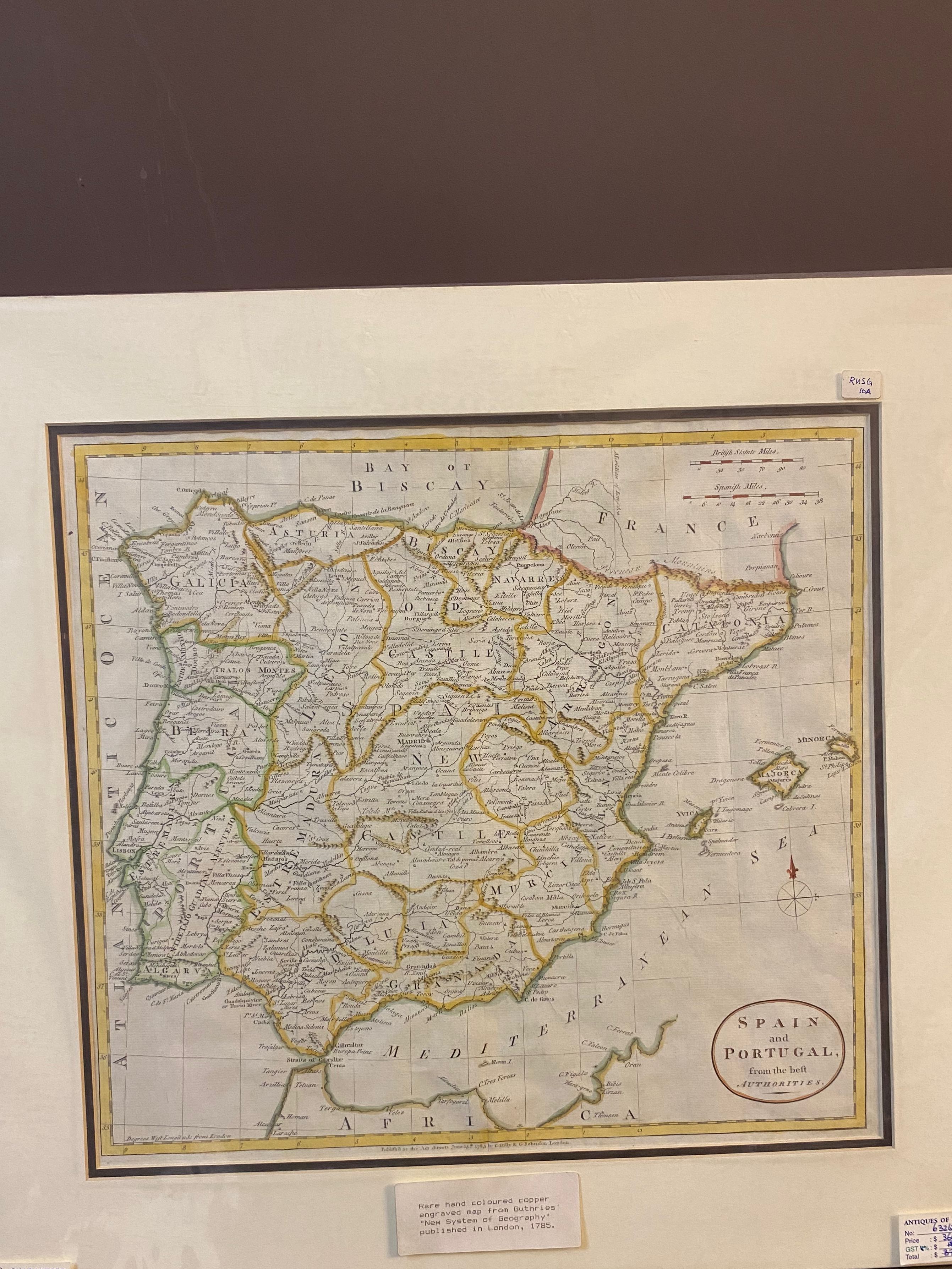 1785 Map of Spain and Portugal, Furniture & Home Living, Home Decor ...