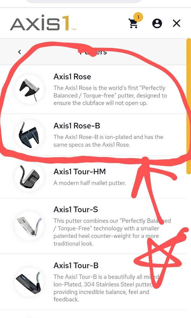 Axis 1 (US) Rose Putter, 34"...patented Heel Counter Weight Technology ...