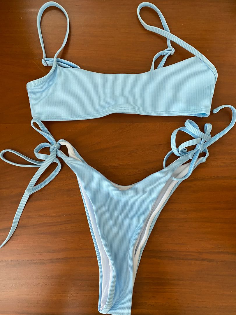 Brand New Ribbed Baby Blue Bikini Set, Women's Fashion, Swimwear ...