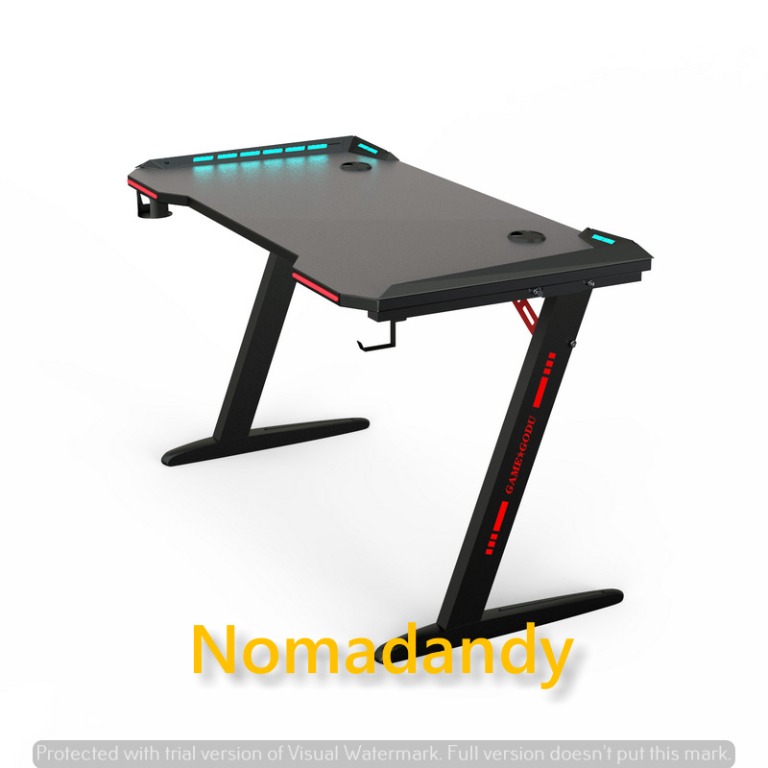 Gaming Table Esports Desk with RGB LED Lights, Cable Management ...