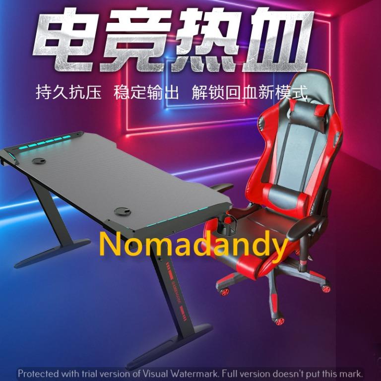 Gaming Table Esports Desk with RGB LED Lights, Cable Management ...