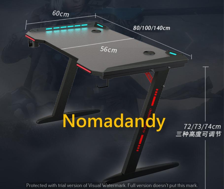 Gaming Table Esports Desk with RGB LED Lights, Cable Management ...