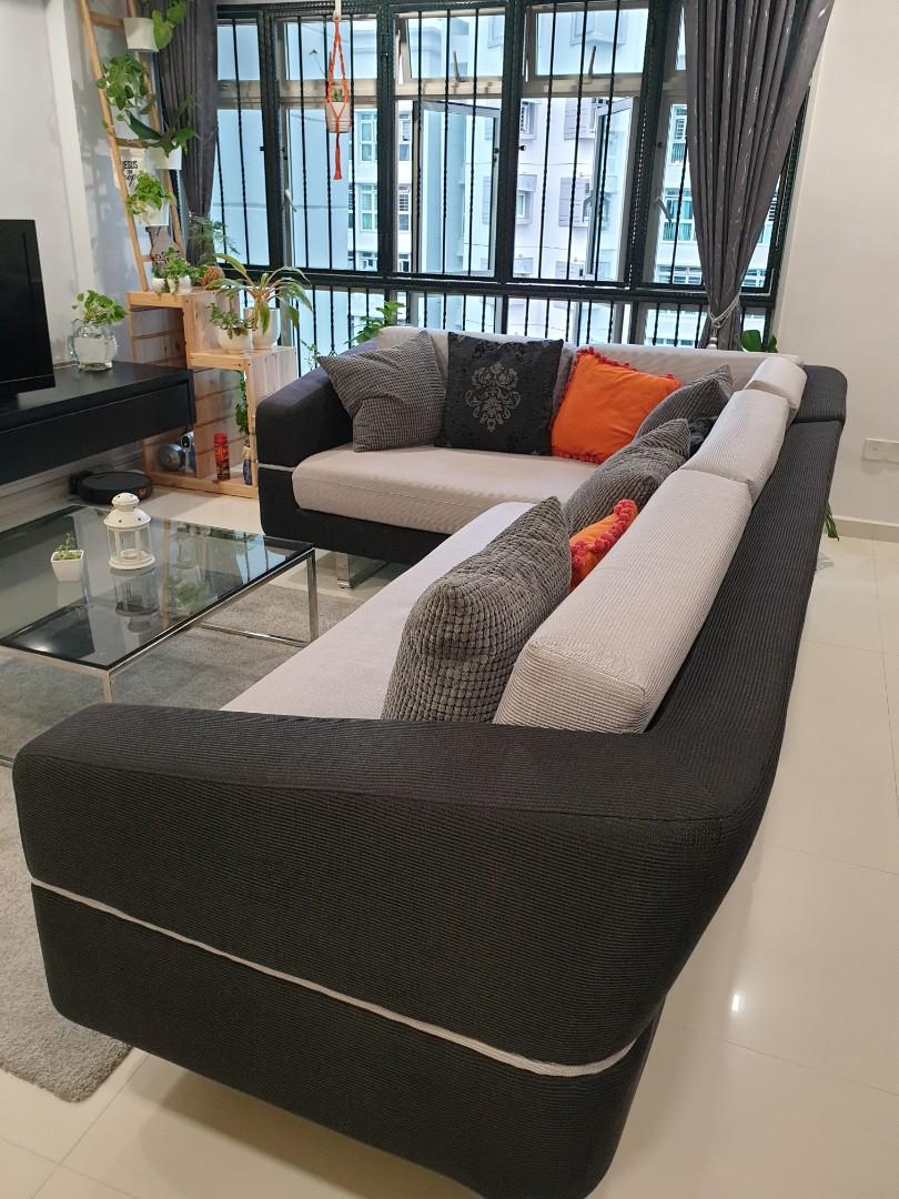 Modern Grey/Black Fabric L Shape Sofa, Furniture & Home Living ...